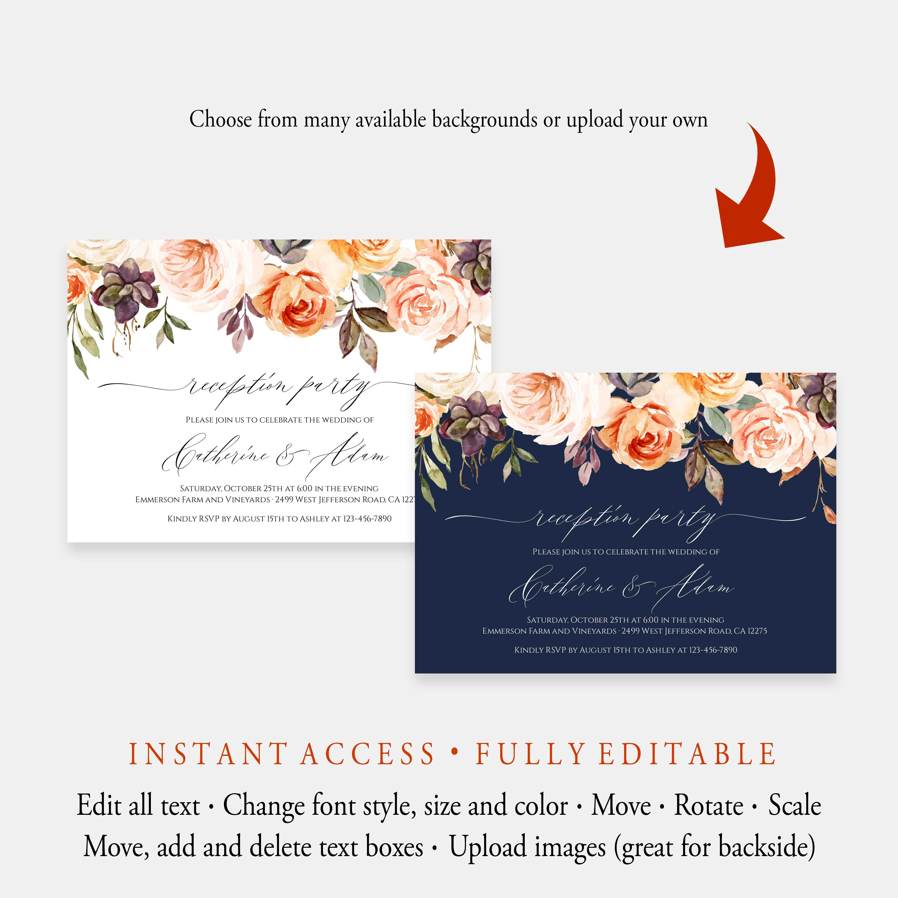 Editable Wedding Reception Invitation Template Printable | Etsy