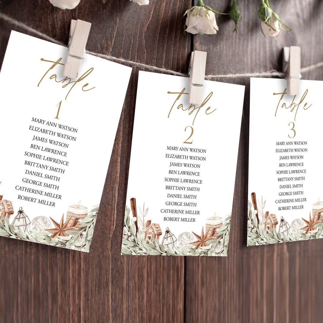 Winter Wedding Seating Cards Seating Holiday Reception Seating ...