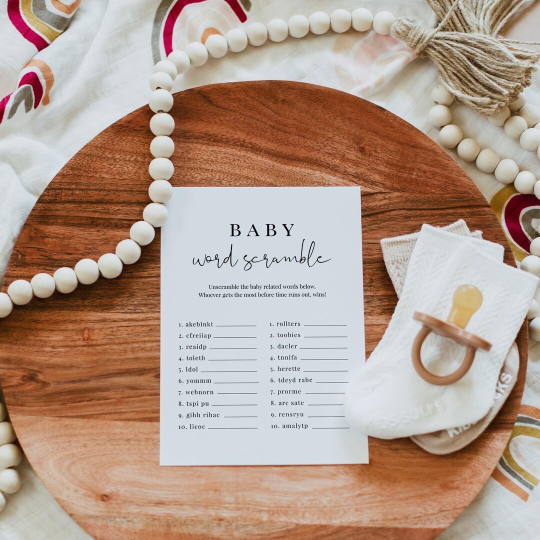 Minimalist Baby Word Scramble Template, Simple Baby Shower Game ...