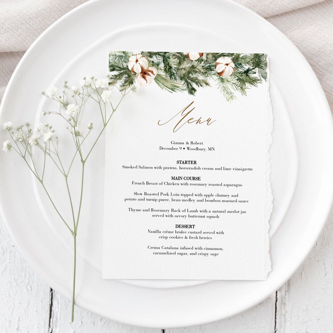 Winter Menu Template Download, Editable Wedding Menu Cards, Christmas ...