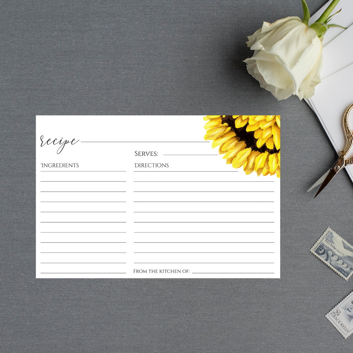 Sunflower Recipe Card Template Instant Download Printable | Etsy