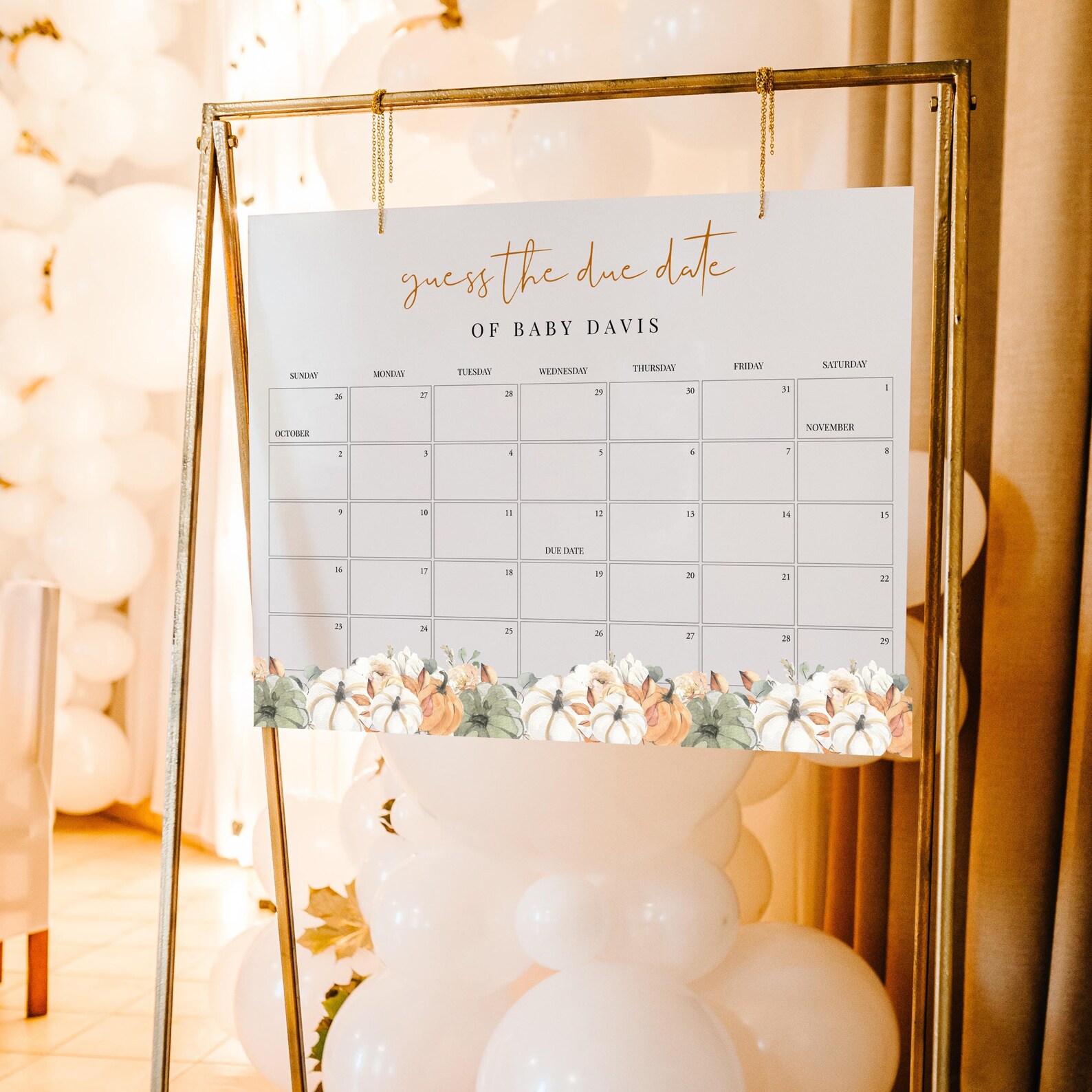 Fall Due Date Calendar Pumpkin Guess the Baby Arrival Date Gender ...