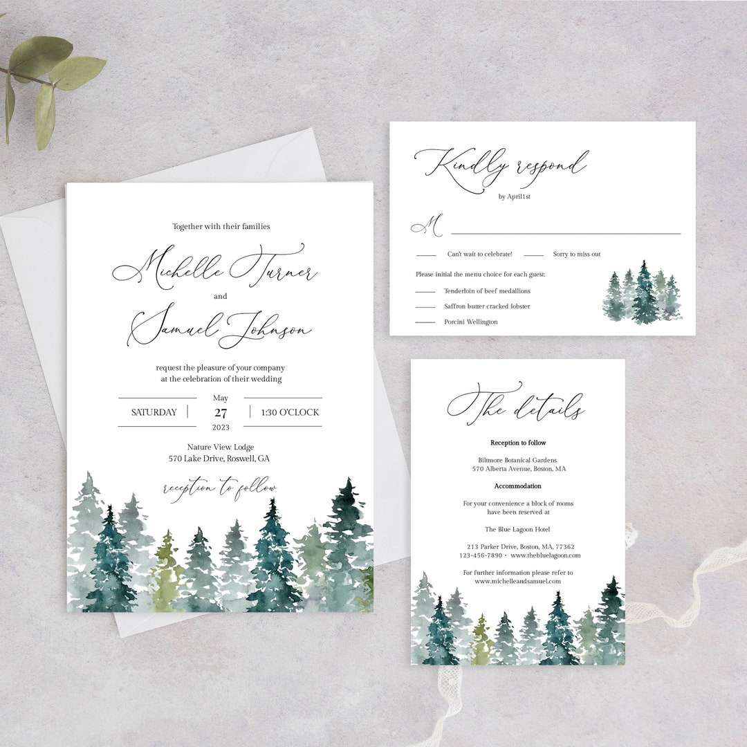 Forest Wedding Invitation Template, Printable Wilderness Invitation ...