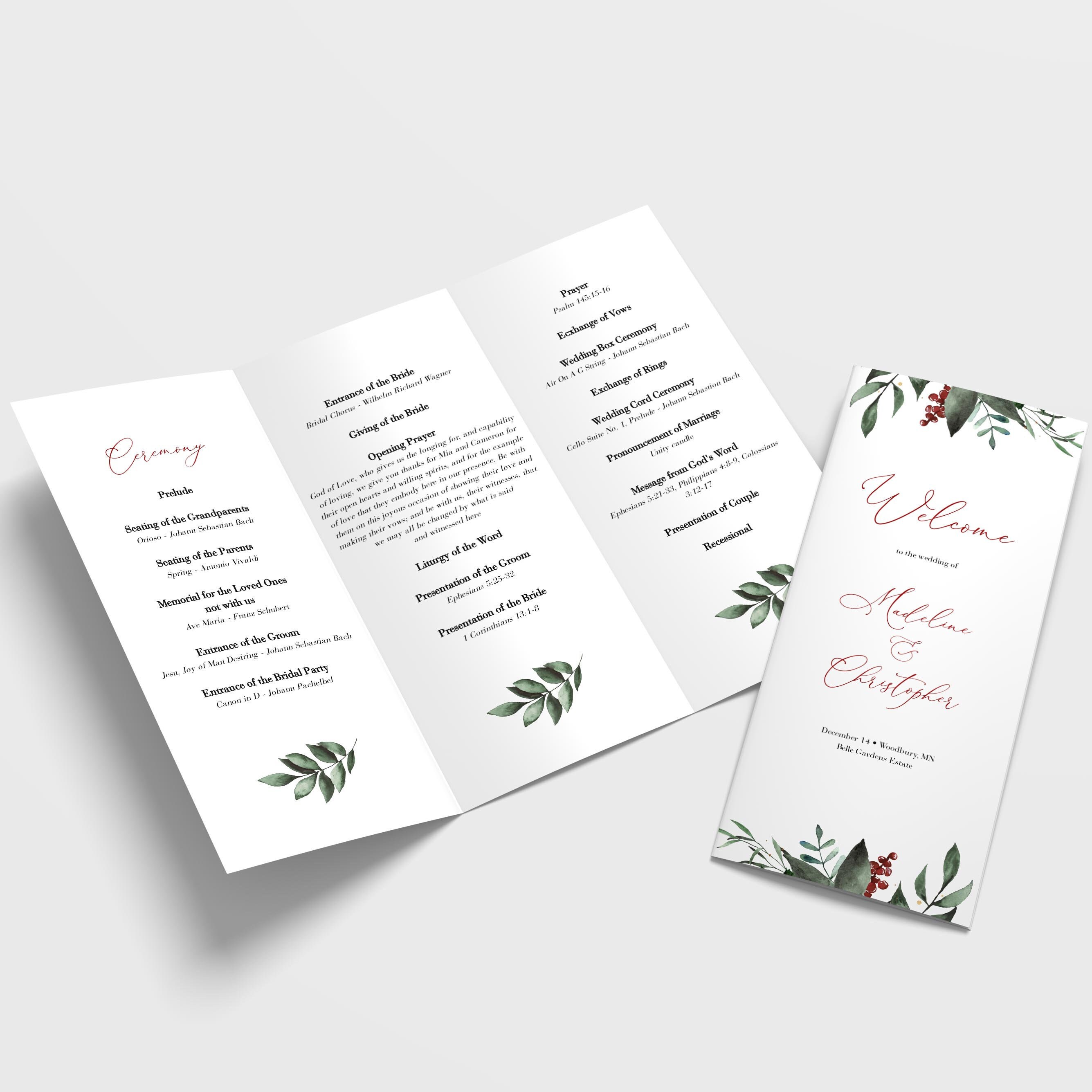Winter Tri-fold Wedding Program Template Editable Order of - Etsy