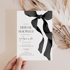Bow Bridal Shower Invitation Black Bow Couple Shower Invite Ribbon ...
