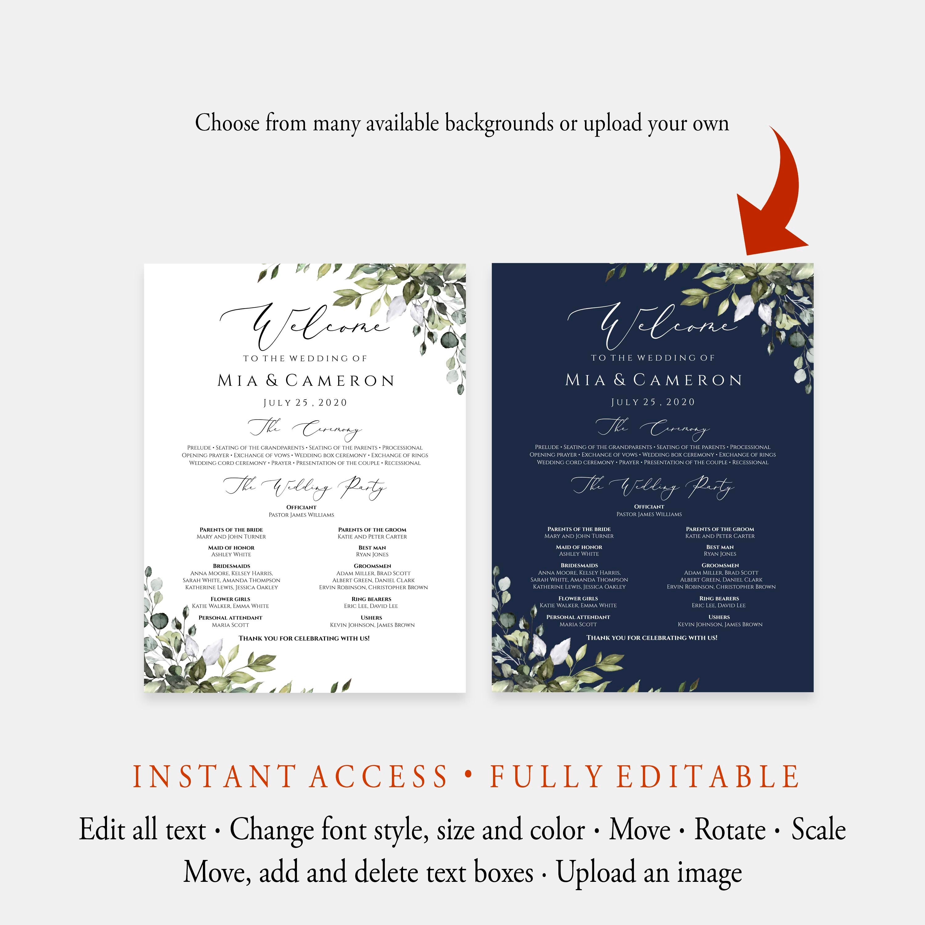 Greenery Wedding Program Poster Wedding Program Board - Etsy
