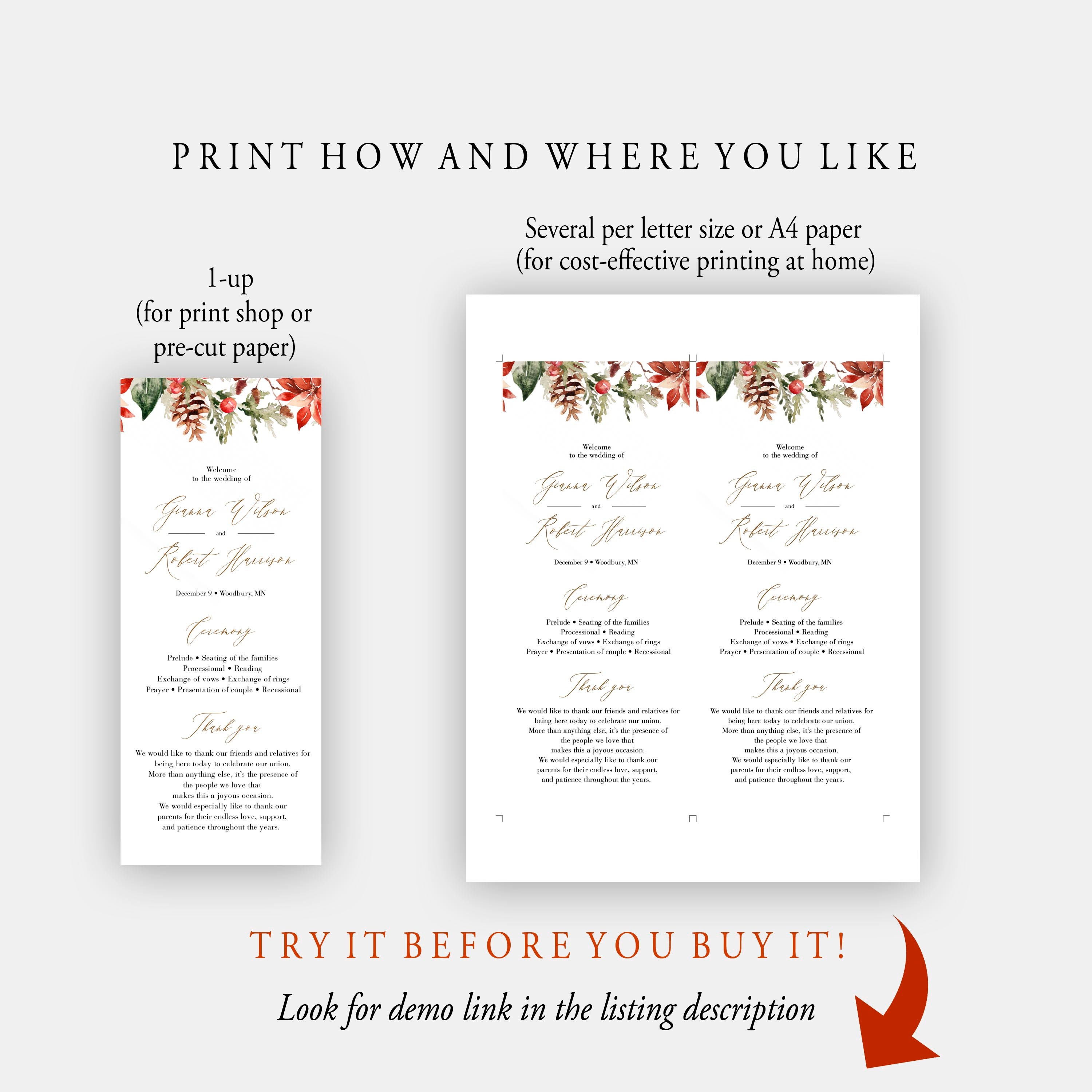 Winter Wedding Program Template Editable Winter Ceremony - Etsy