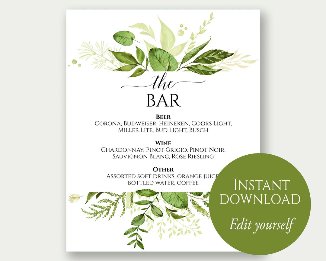 Bar Menu Sign, the Bar Sign, Bar Menu Printable, Drinks Bar Menu ...