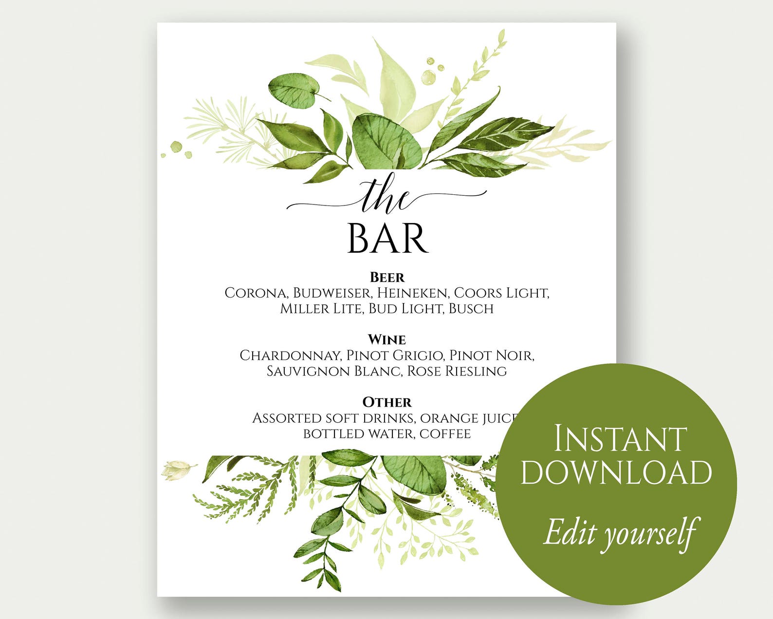 Bar Menu Sign the Bar Sign Bar Menu Printable Drinks Bar - Etsy