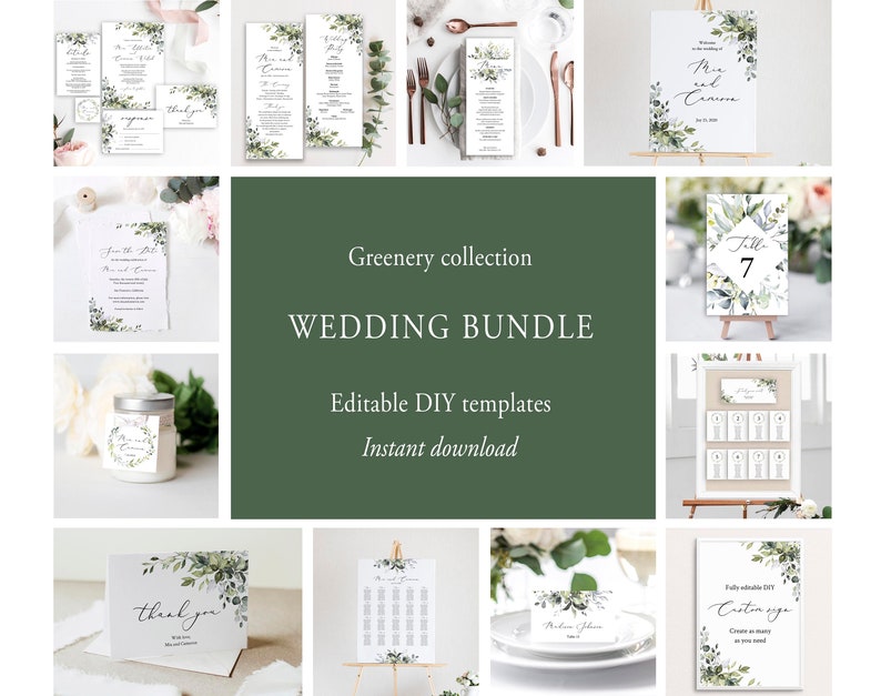 Greenery Wedding Bundle Editable Wedding Bundle Template | Etsy