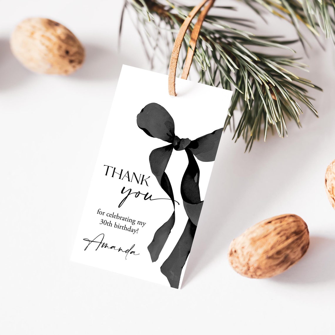 Bow Birthday Thank You Tag Bow Black Bow Favor Tag Printable Birthday ...