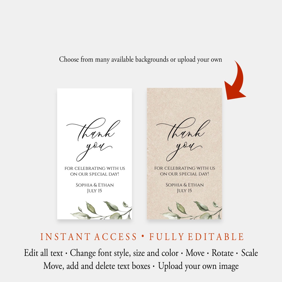 Greenery Thank You Tag Template Instant Download 100% - Etsy