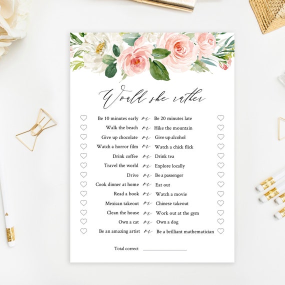 Editable Would She Rather Game Printable Bridal Shower Game | Etsy