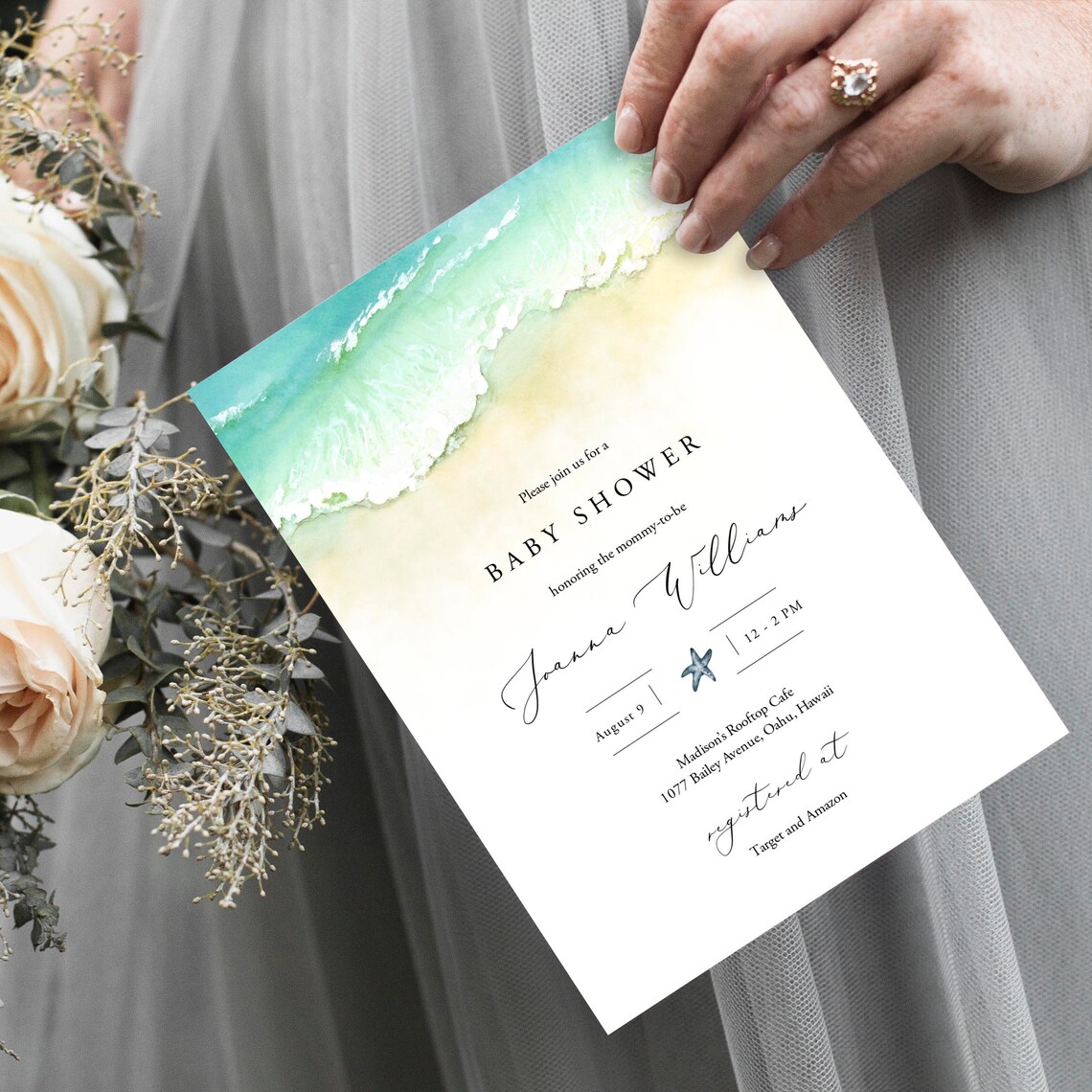 Seashore Baby Shower Invitation Template Download, Editable Beach Baby ...