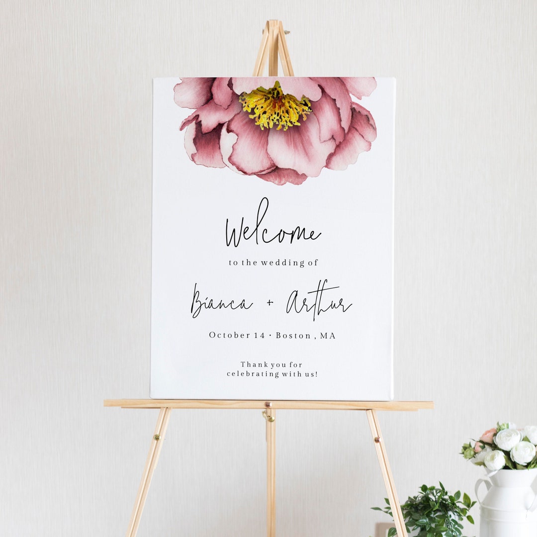 Peony Welcome Sign Template Download, Wedding Welcome Sign Poster ...
