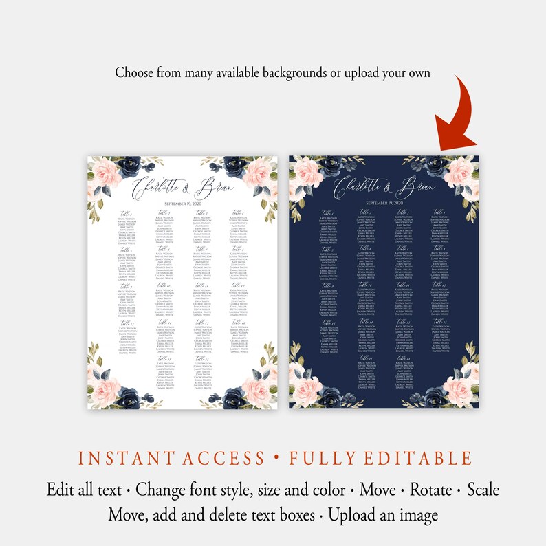 Editable Seating Chart Instant Download Boho Seating Poster - Etsy