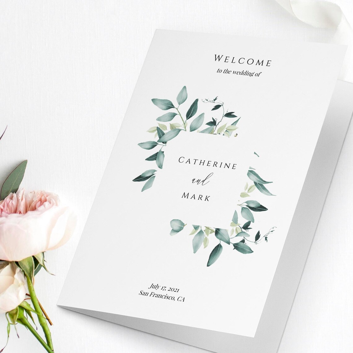 Folded Wedding Program Template Fully Editable Templett | Etsy