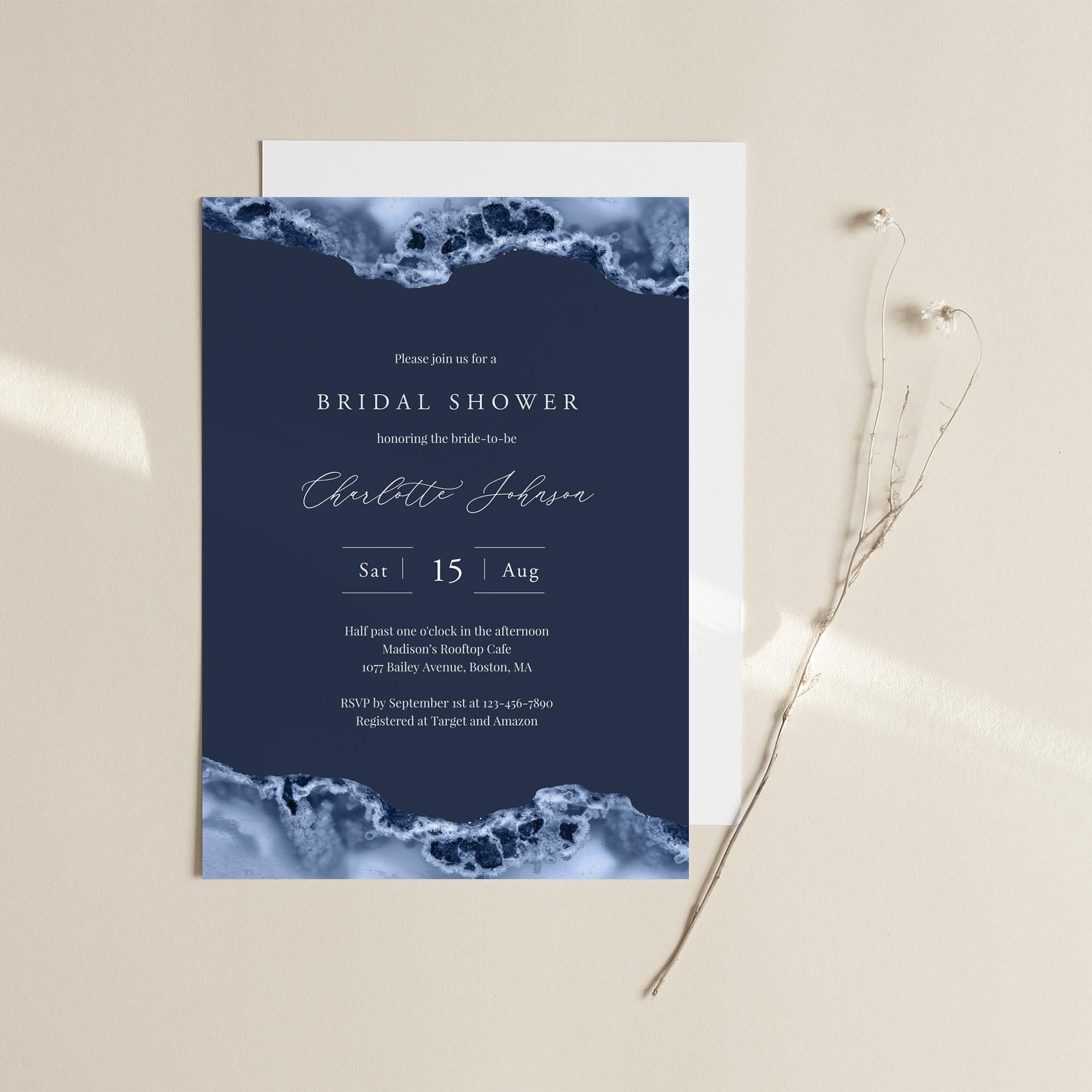 Navy Bridal Shower Invitation Template Download, Editable Beach Bridal ...
