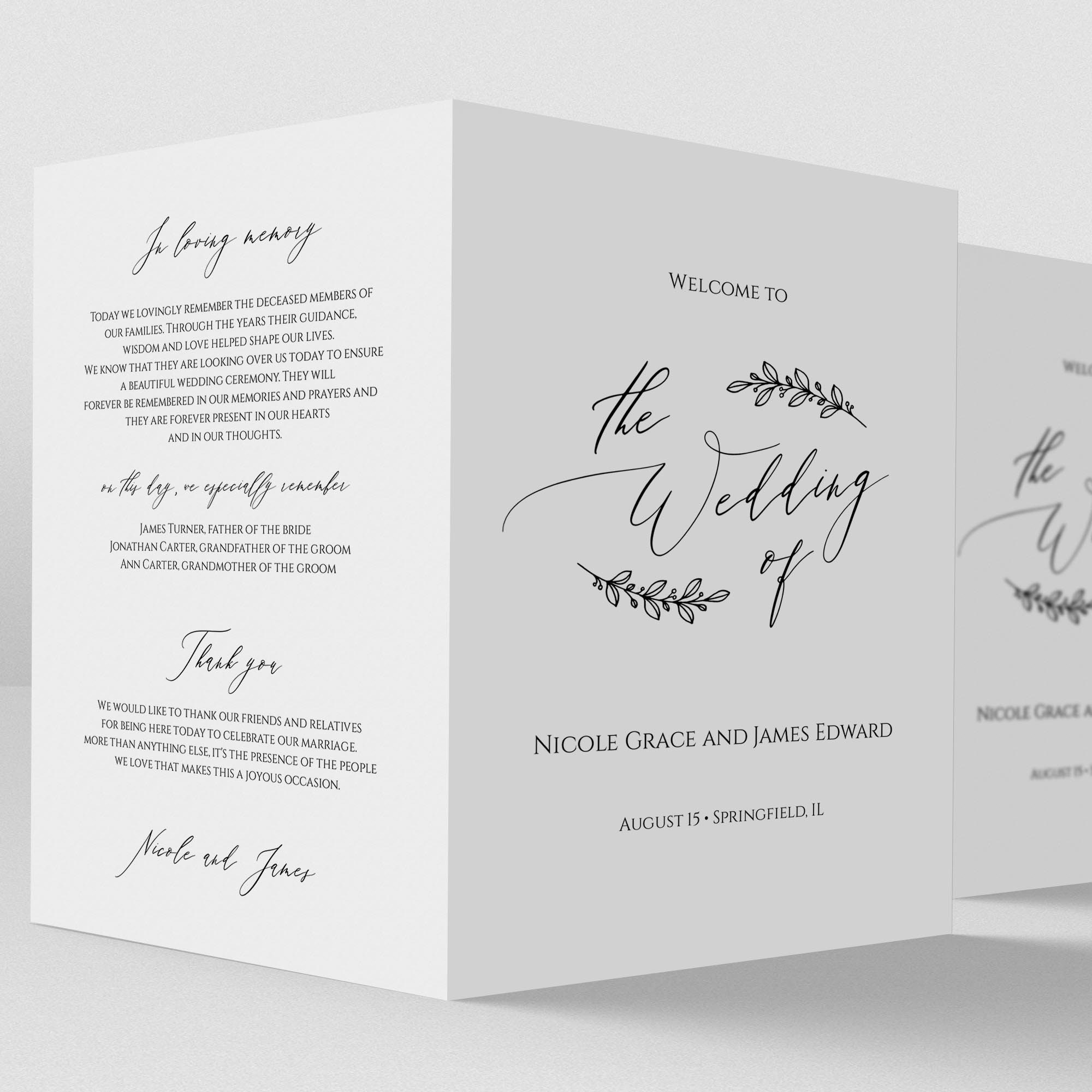 Classic Folded Wedding Program Template Modern Folded - Etsy