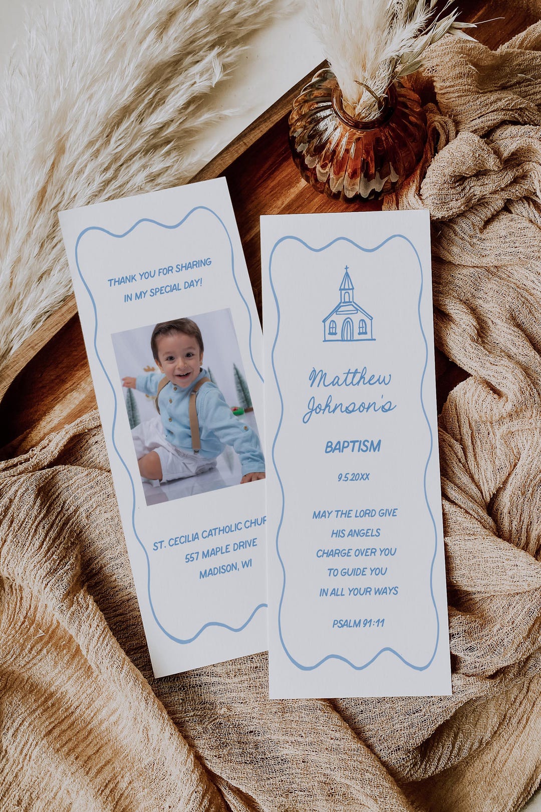 Hand Drawn Baptism Bookmark Whimsical Christening Favor Template ...