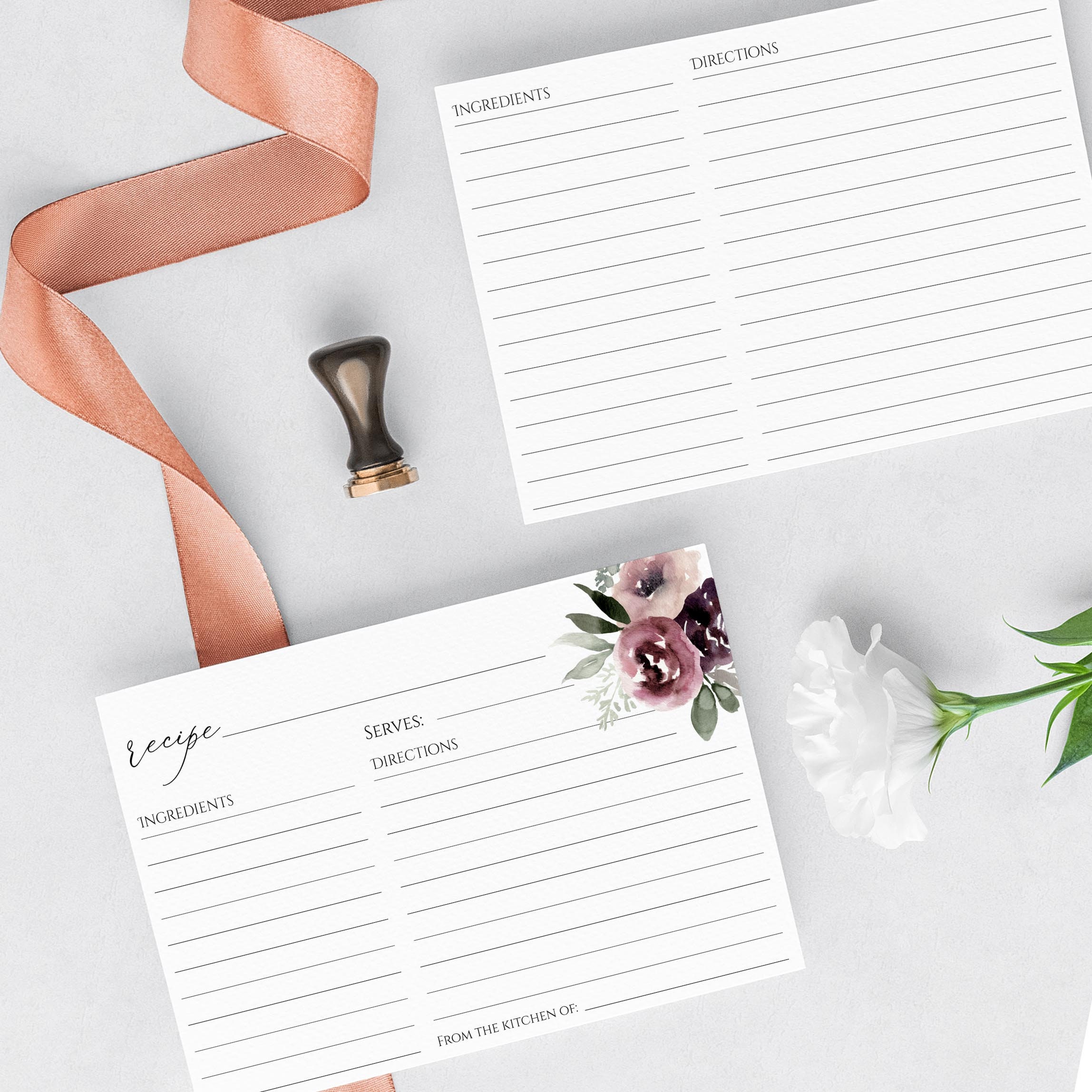 Printable Recipe Card Template Instant Download Purple | Etsy