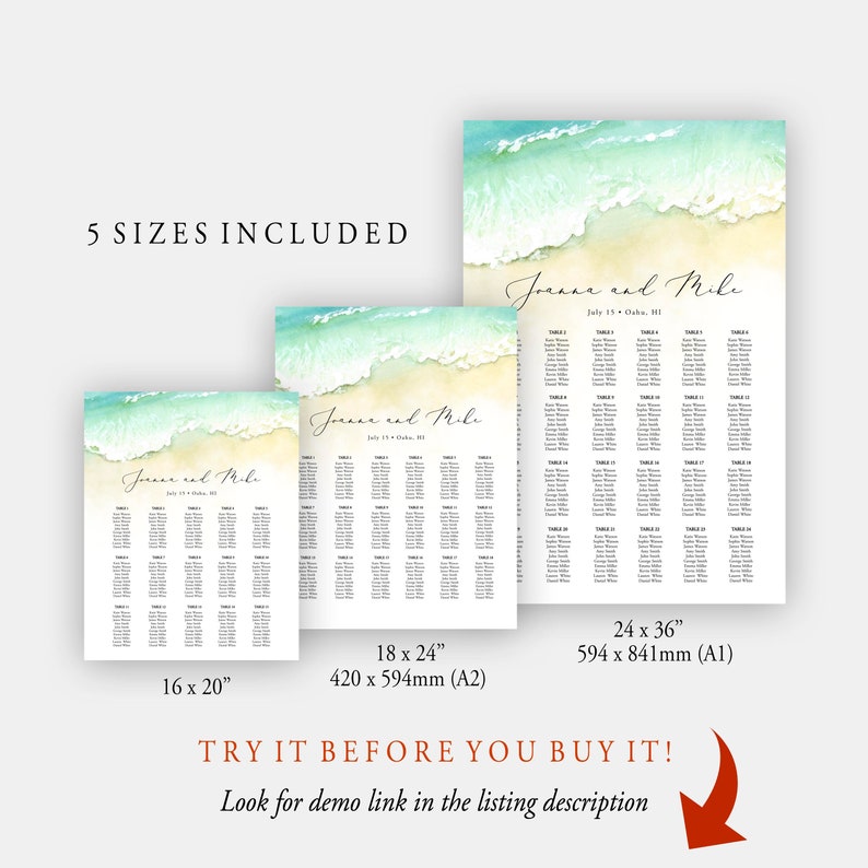 Beach Wedding Seating Chart Template Editable Ocean Seating - Etsy