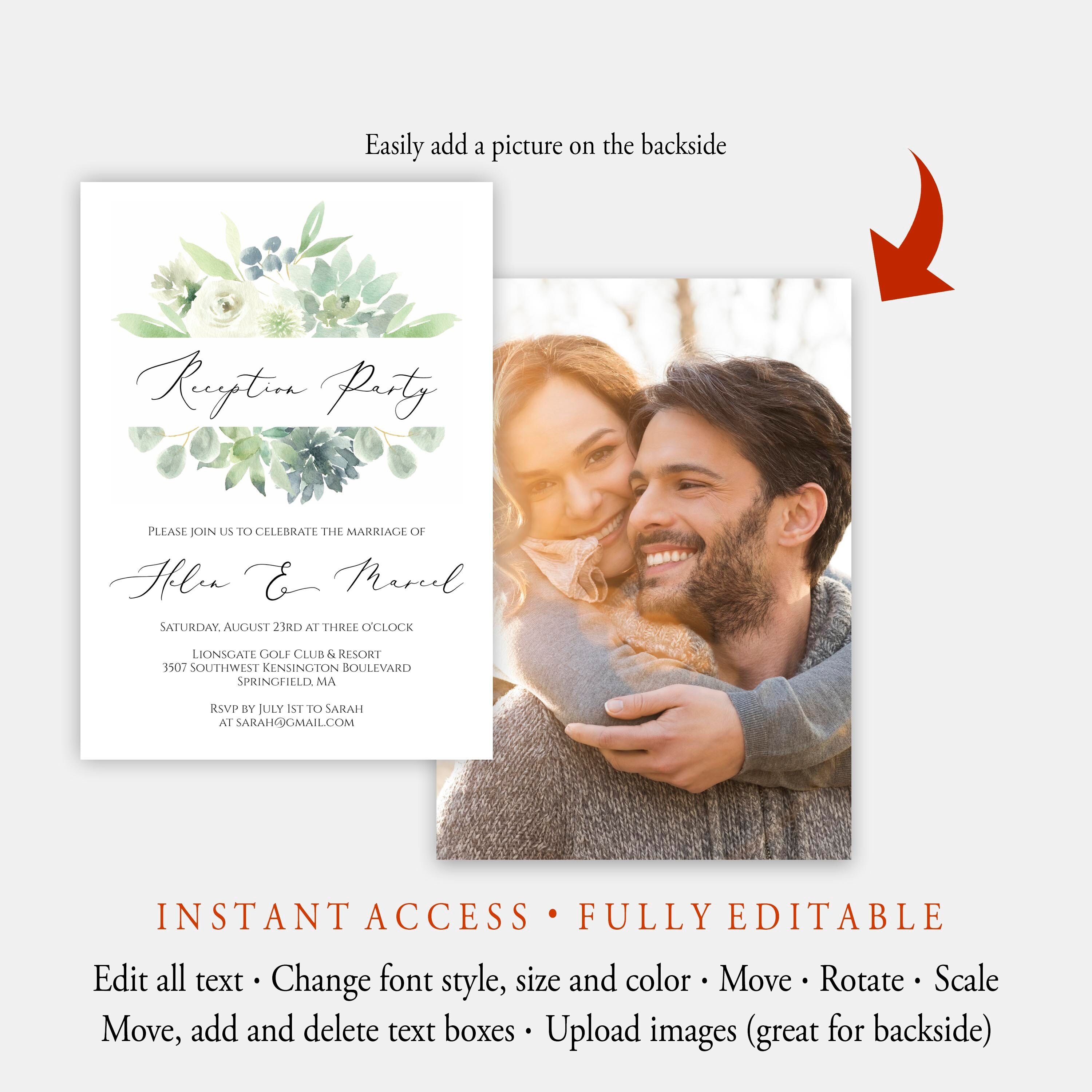 Reception Party Invitation Template 100% Editable Text | Etsy