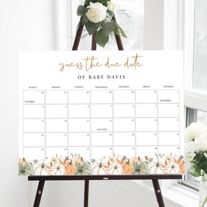 Fall Due Date Calendar Pumpkin Guess the Baby Arrival Date Gender ...