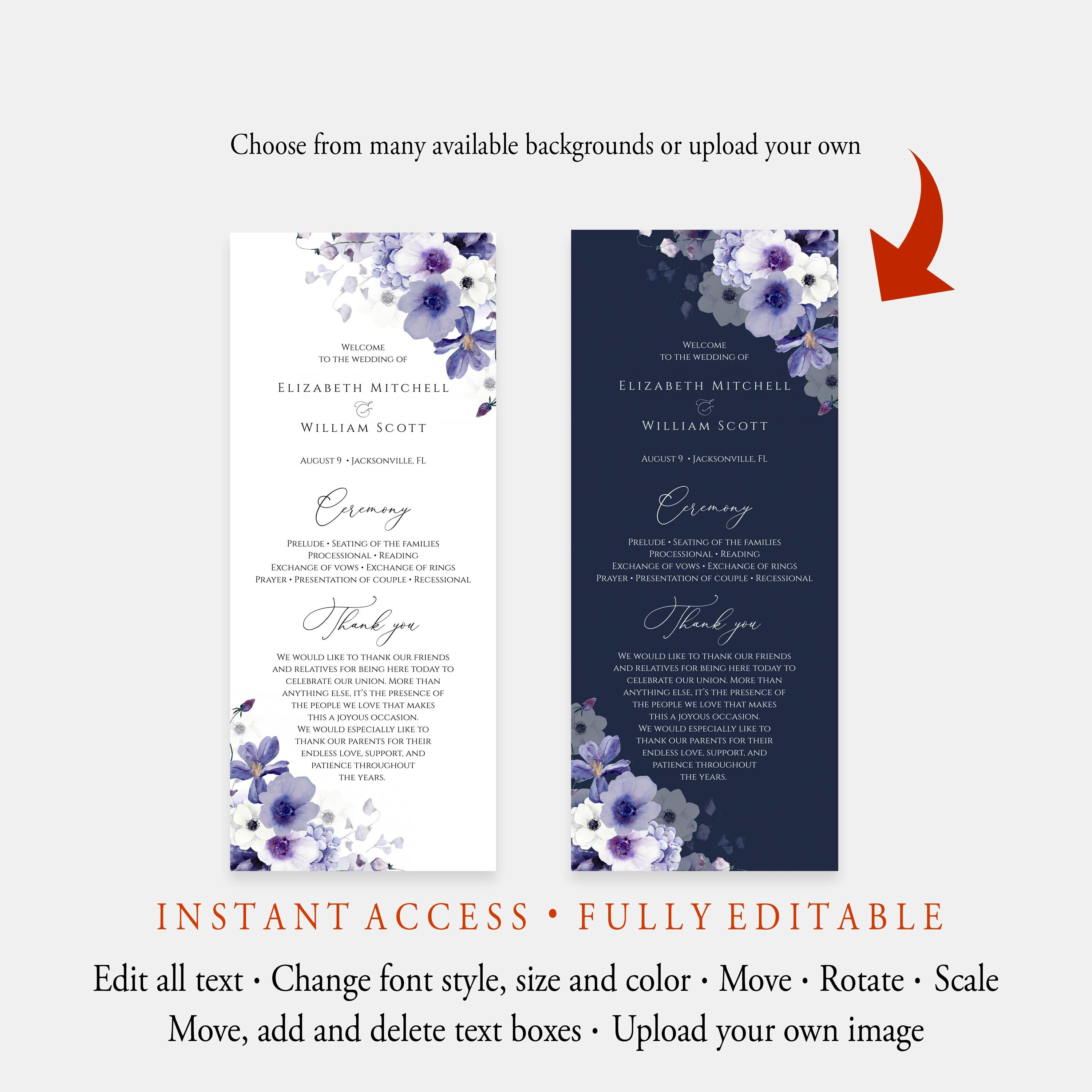 Purple Wedding Program Template Anemone Ceremony Template - Etsy