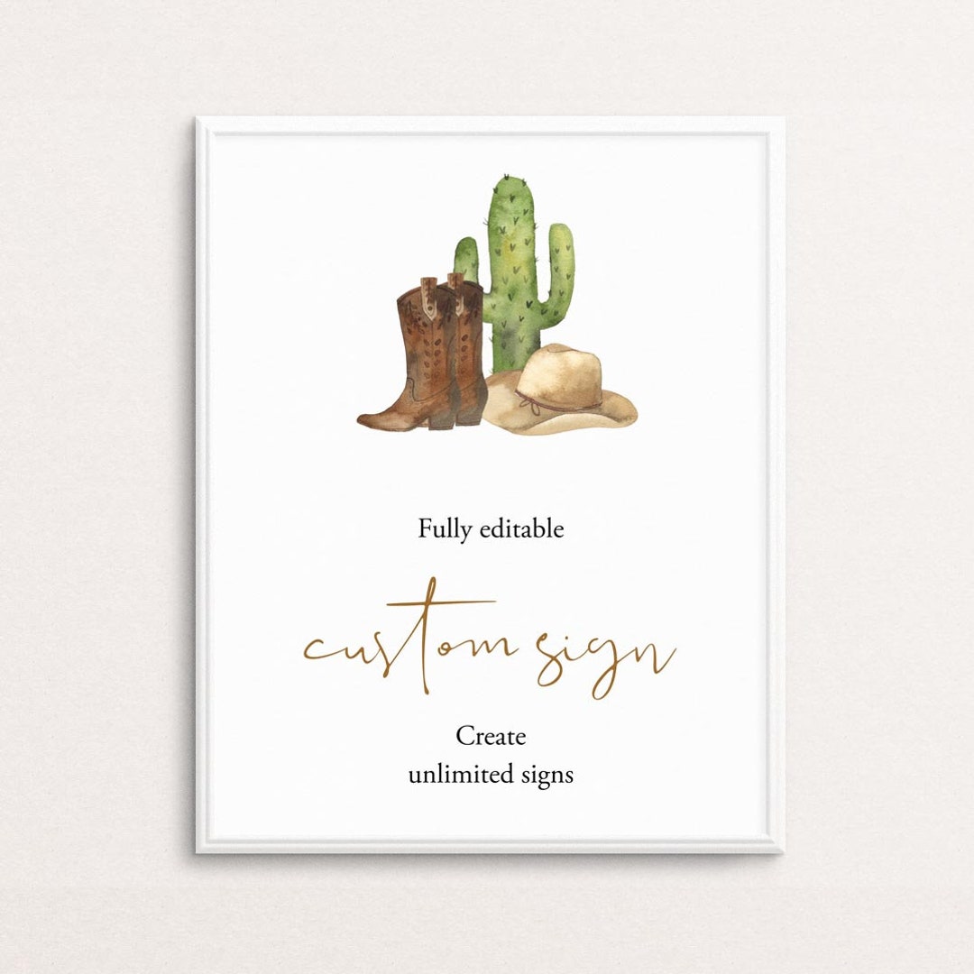 Custom Sign Template Cowboy Signage Download Editable Baby Shower Sign ...