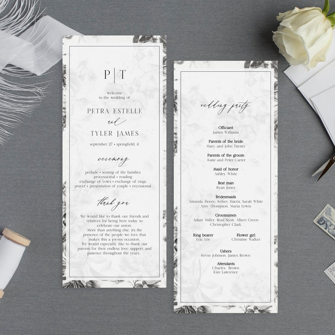 Formal Wedding Program Template, Elegant Ceremony Template, Vintage ...