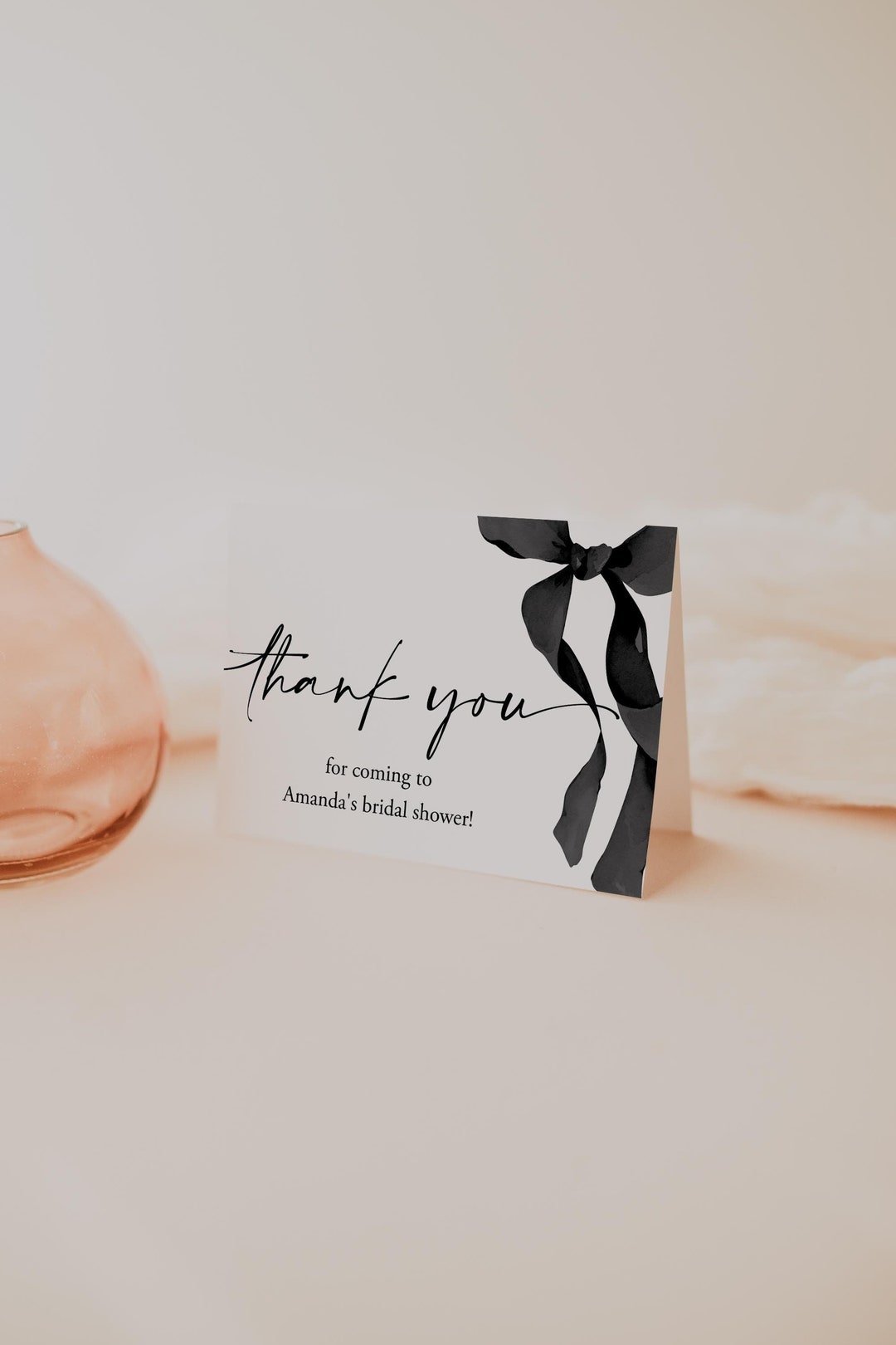 Bow Thank You Card Bridal Shower Ribbon Thank You Bow Birthday Party ...