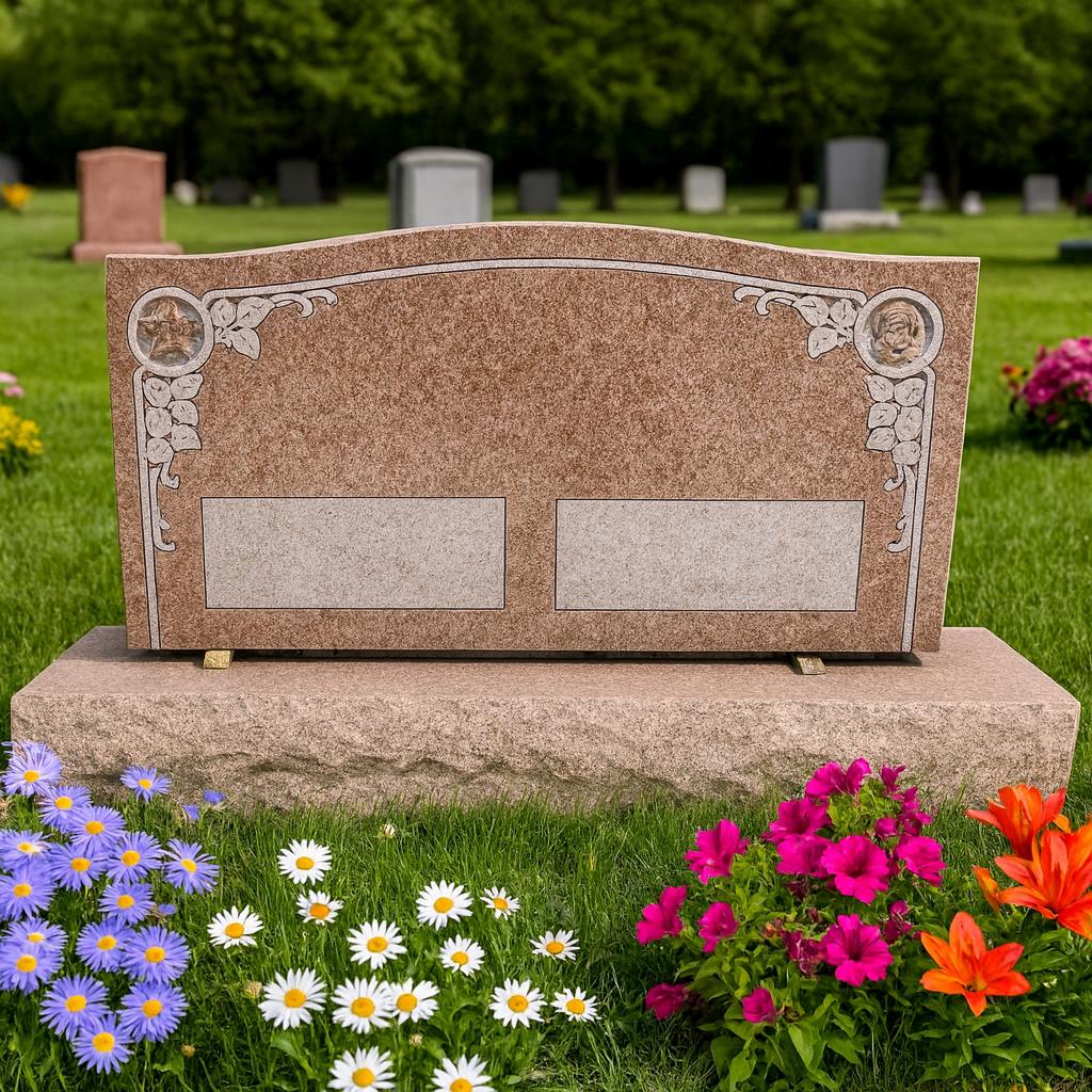 Missouri Red Granite Serpentine Monument MN-14B | Headstone With Carved ...