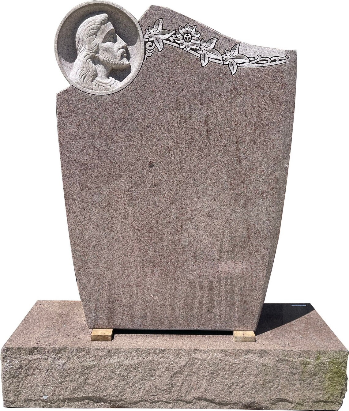 Large Upright Pink Granite Monument Headstone MN-19B | Carved Picture ...