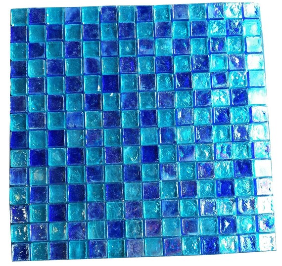 Tile Glass Mosaic Blue and Sea Blue Square and Rectan… - Gem