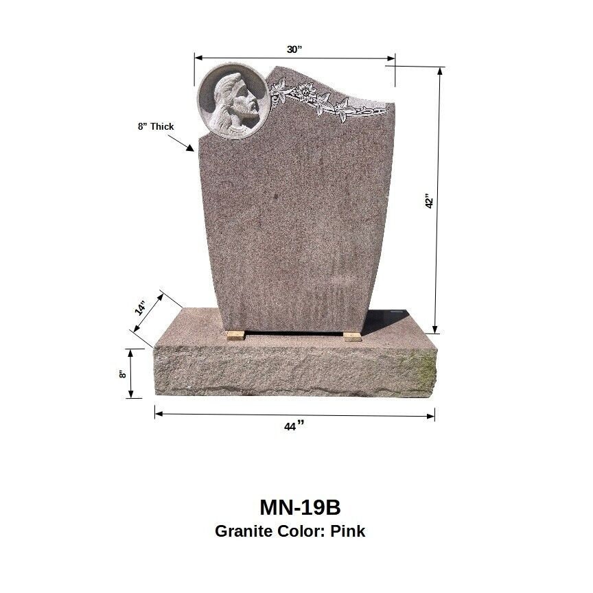 Large Upright Pink Granite Monument Headstone MN-19B | Carved Picture ...