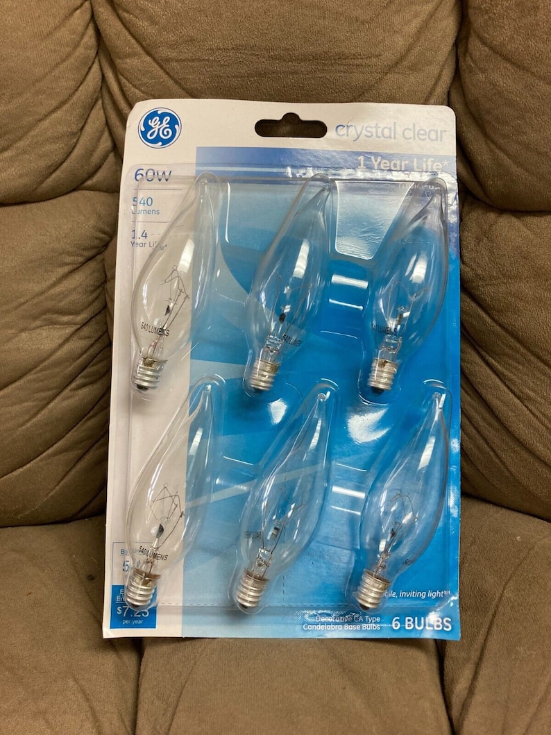 GE Crystal Clear 60W Candlabra Base CA Bulbs Ceiling Fan Decorative (10 ...