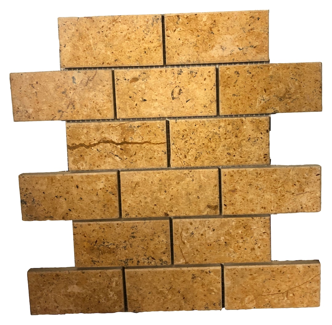 Subway Brown Natural Stone Mosaic Meshed Backsplash Tile (5 Meshed ...
