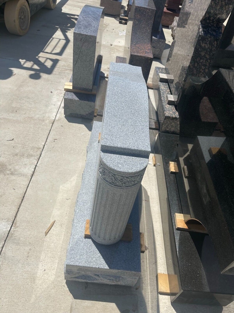 Gray Granite Engaged Column Headstone MN-241 | 2" Polished Margin Base ...