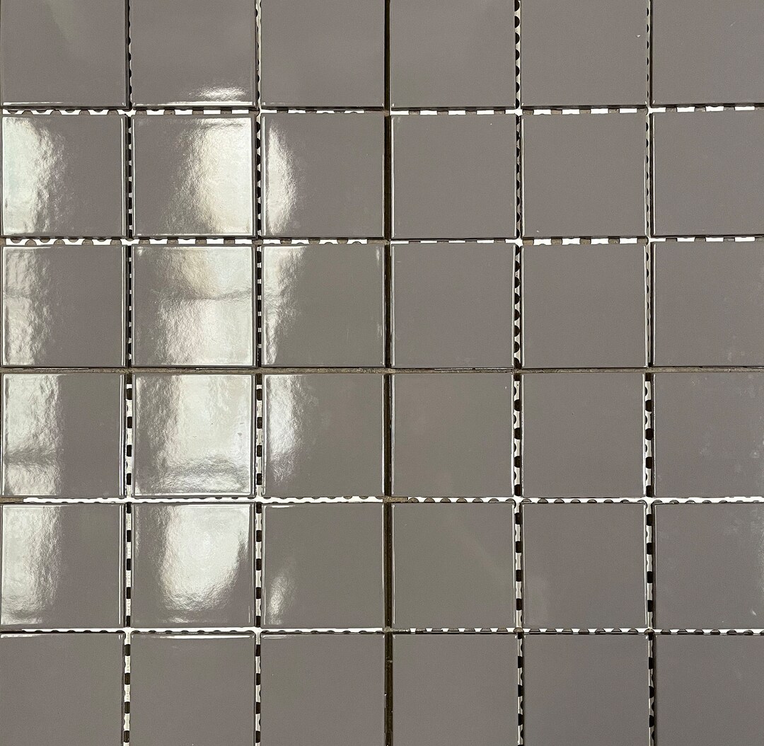 3 7/8" X 3 7/8" X 1/4" Tile Gray Glossy Meshed Ceramic Bathroom Shower ...