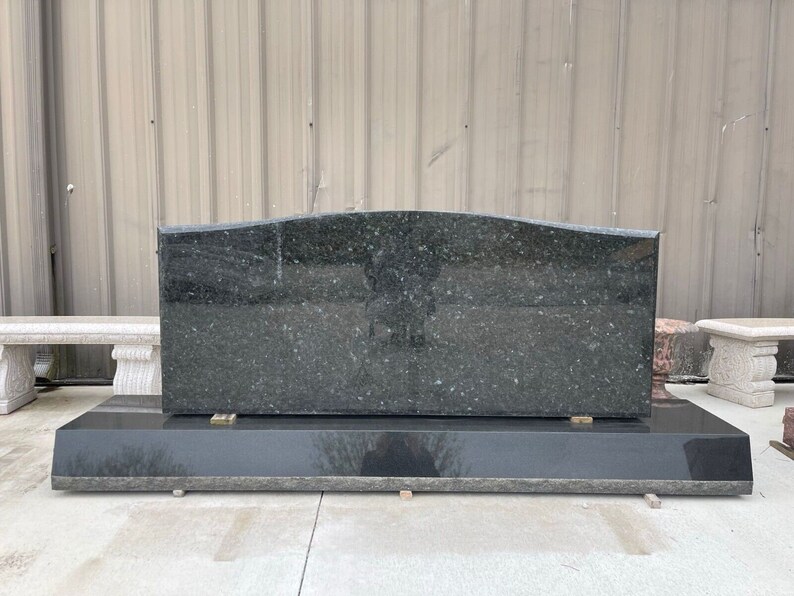 Emerald Blue Pearl Granite Headstone MN-00B | Large Monument With Black ...