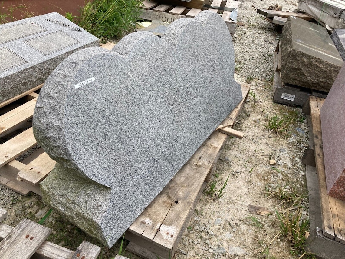 Gray Double Heart Granite Slant Monument Cemetery Headstone - Etsy