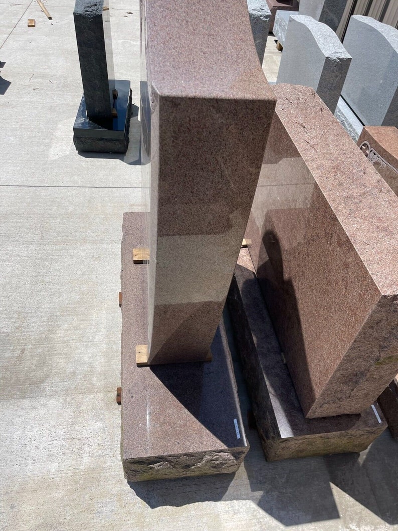 Large Upright Pink Granite Monument Headstone MN-19B | Carved Picture ...