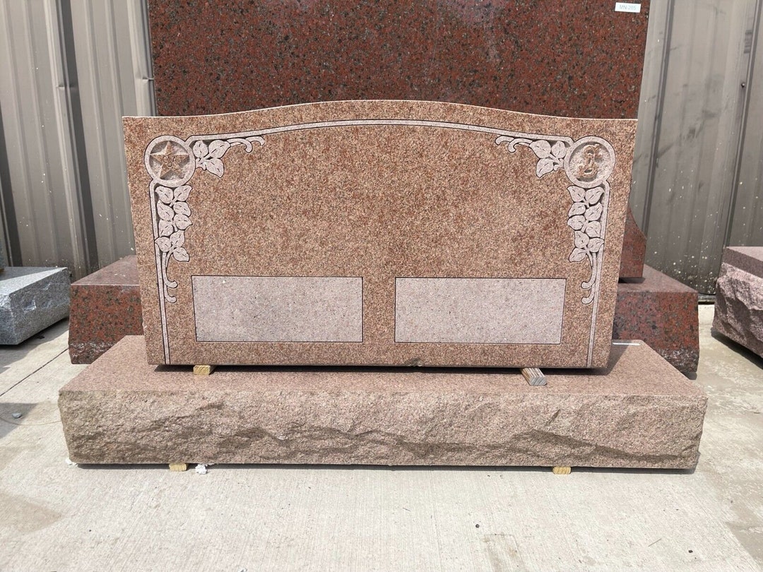 Missouri Red Granite Serpentine Monument Headstone Carved Leaves Panels ...