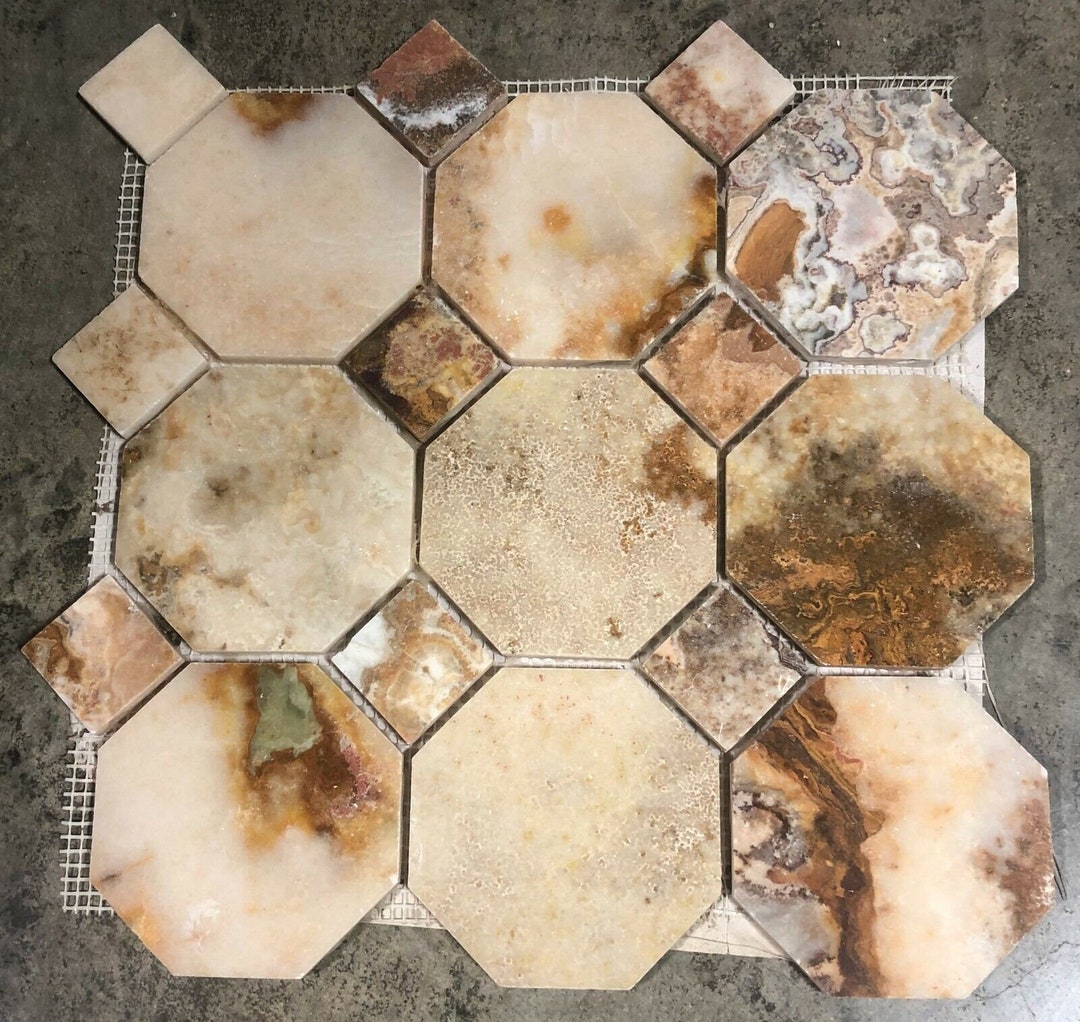 12x12 Tile Onyx Octagonal Diamond Natural Stone Backsplash Wall BOX OF ...