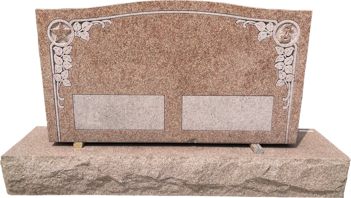 Missouri Red Granite Serpentine Monument MN-14B | Headstone With Carved ...