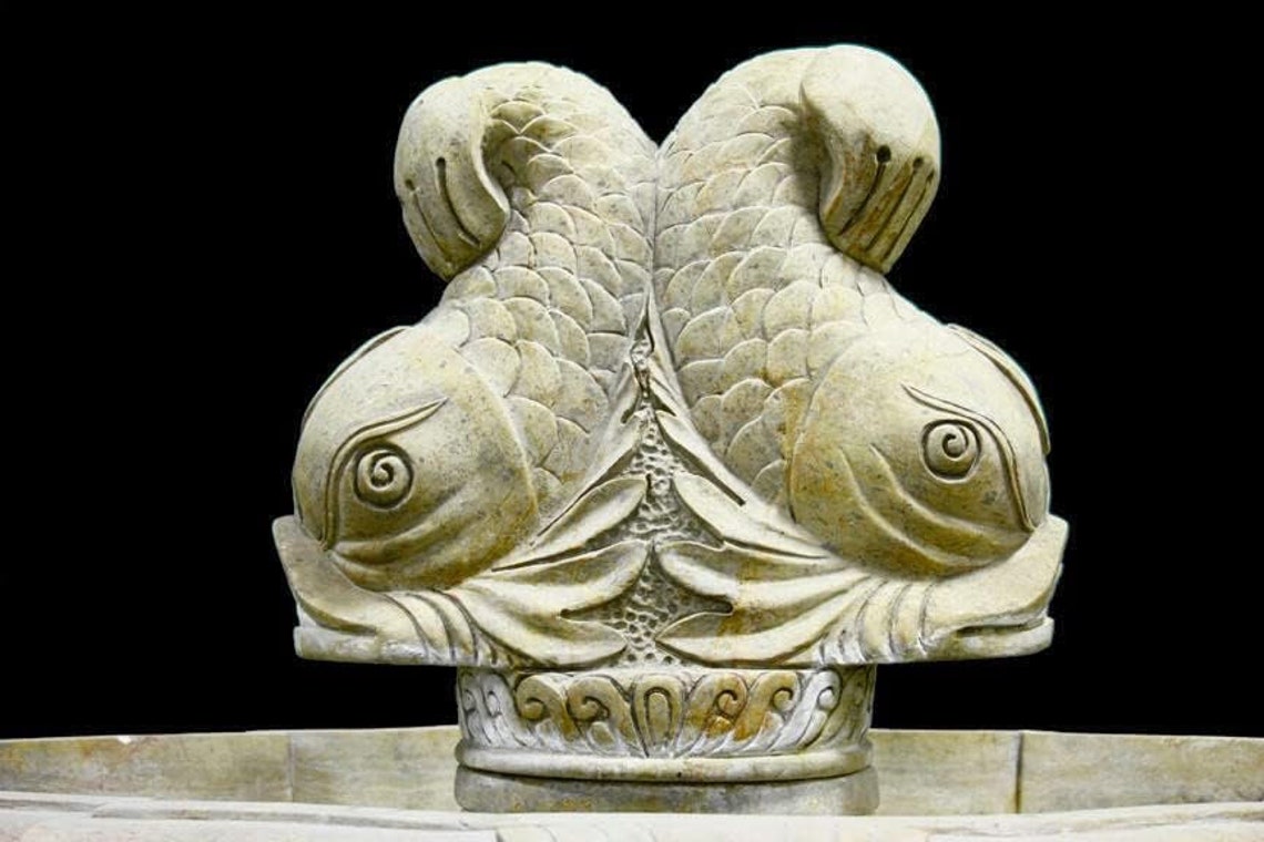 Light Beige Fish Head Travertine Fountain Indoor Outdoor Single Bowl ...