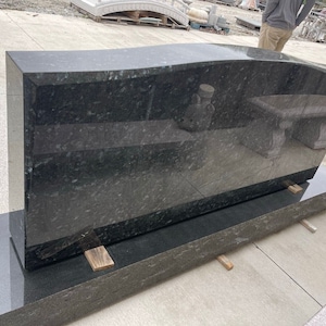 Emerald Blue Pearl Granite Headstone MN-00B | Large Monument With Black ...