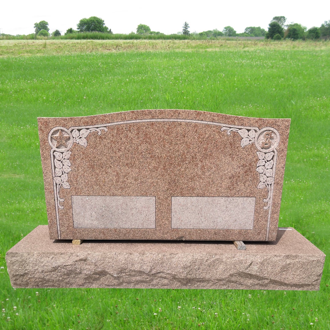 Missouri Red Granite Serpentine Monument MN-14B | Headstone With Carved ...