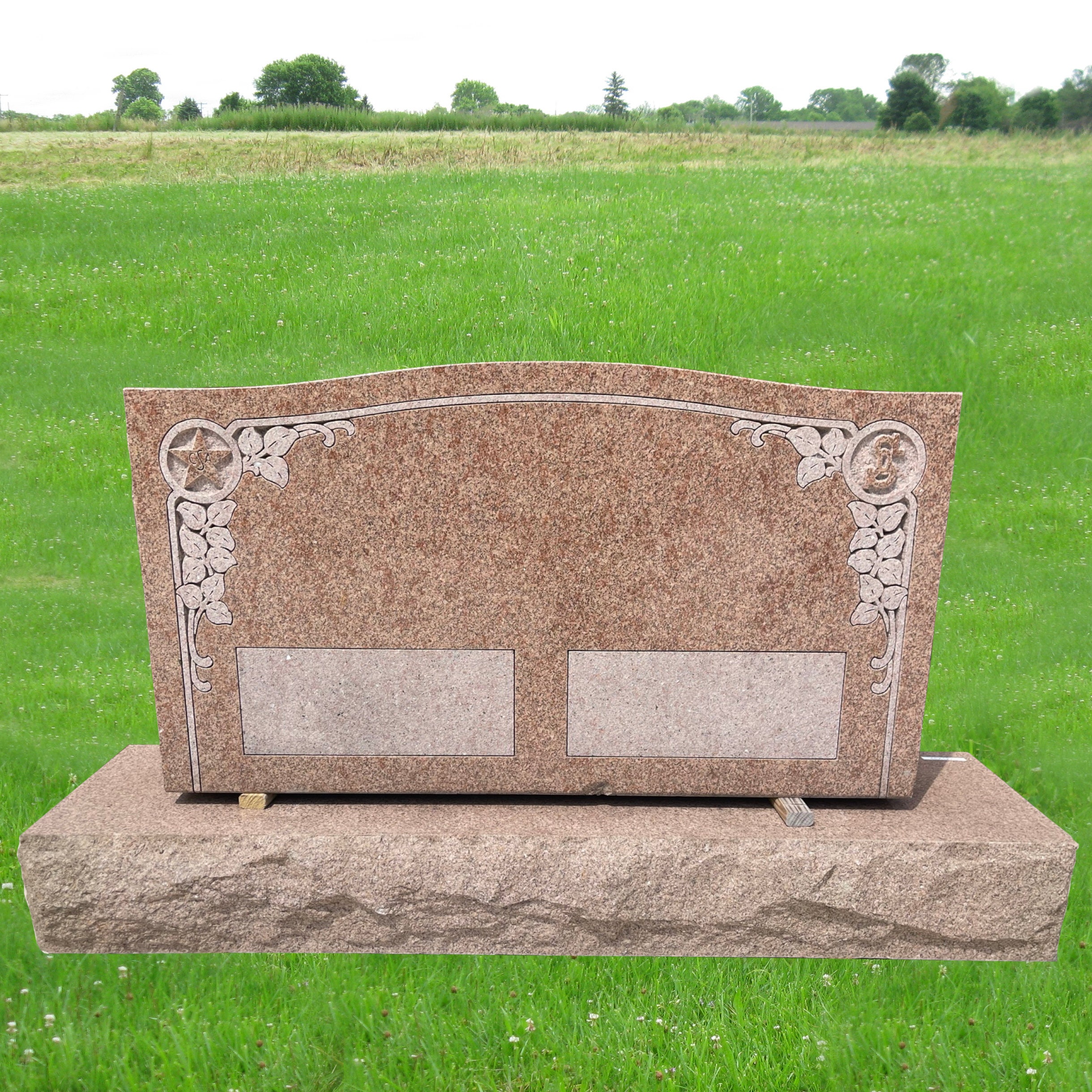 Missouri Red Granite Serpentine Monument MN-14B | Headstone With Carved ...